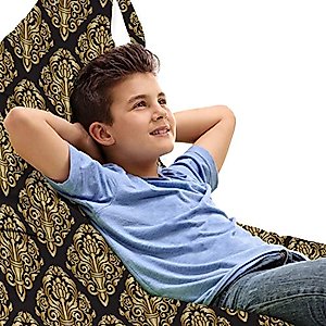Ambesonne Autumn Damask Lounger Chair Bag, Victorian Pattern Art Floral Motif Ornamented Design Image, High Capacity Storage with Handle Container, Lounger Size, Charcoal Grey and Pale Camel