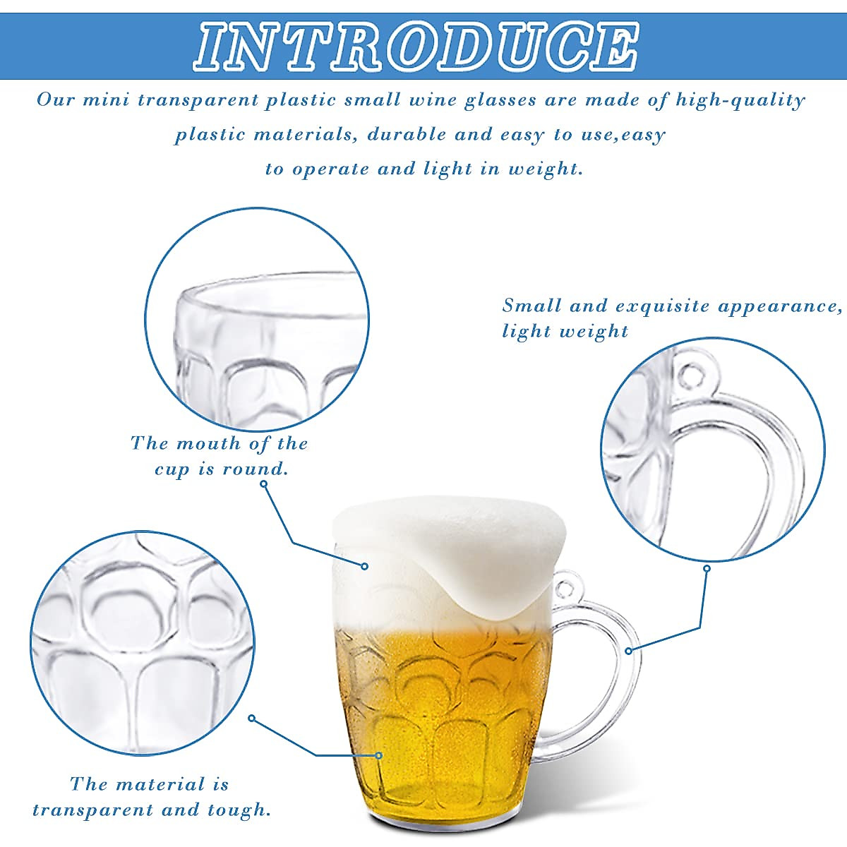 DOERDO 25Pieces Mini Beer Glasses Clear Plastic Mug Shot Small Juice Cups Tasting Glasses for Beer Festival Outdoor BBQ, Outdoor Picnics, or Oktoberfest, 0.2oz