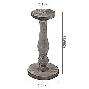 MyGift Weathered Gray Wood Hat Stand, Vintage Design Baseball Cap and Wig Holder Freestanding Tabletop Display Rack, Set of 2