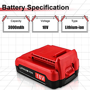 3.0Ah 18 Volt Replacement for Porter Cable 18V Battery Lithium PC18BLX PC18BLEX PC18BL PC18B PC18B-2 PCC489N PCXMVC Compatible with Porter Cable 18 Volt Cordless Power Tools Batteries