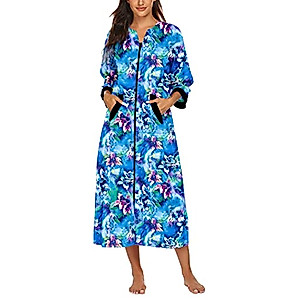 Ekouaer House Dresses for Womens Robe Long Zip Up House Coat Half Sleeve Night Gowns Comfy Sleepwear Print Loungewear