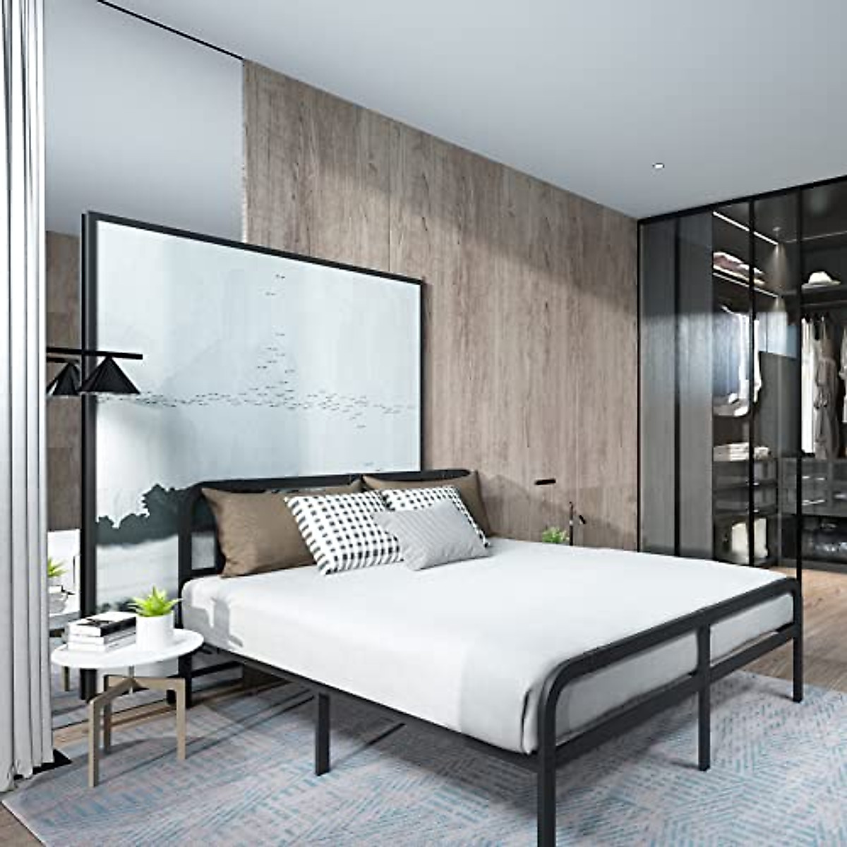 Emiosmt 14 Inch Queen Size Metal Bed Frame with Headboard and Footboard,2500lbs Heavy Duty Steel Slat Support Platform,No Box Spring Needed,Easy Assembly,Square Tube,Queen Frame