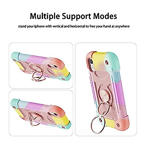 MARKILL Compatible with iPhone XR Case 6.1 Inch with Ring Stand, Heavy-Duty Military Grade Shockproof Phone Cover with Magnetic Car Mount for iPhone XR 6.1. (Rainbow Pink)