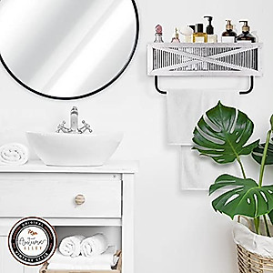 Autumn Alley Barn Door White Bathroom Farmhouse Towel Ring – Wall Mounted Rustic Hand Towel Holder – Mix of Wood and Galvanized Metal & Black Ring for Country Decor – Farmhouse Bathroom Decor