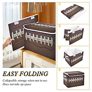 DOMIKING American Football Laces Close Up Large Storage Bin with Lid Collapsible Shelf Baskets Box with Handles Toys Organizer for Clothes Toy Gift Storage