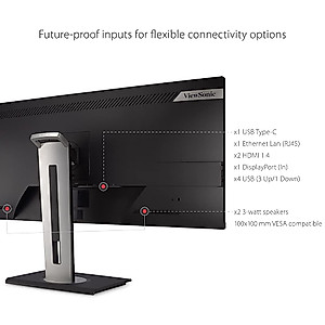ViewSonic VG3456 34 Inch 21:9 1440p Monitor with Ergonomics Design, USB C, FreeSync, Docking Built-in (Renewed)