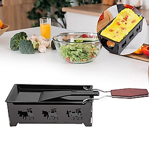 Portable Candlelight Cheese Raclette Non Stick Rotaster Baking Tray Stove Set Carbon Steel Home Kitchen Grilling Tool with Wood Handle