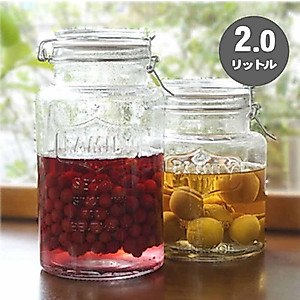 Living Storage Container, Canister, Glass, Medium, Estimated Capacity: Approx. 0.6 gal (2.0 L), Diameter 4.8 x Height 9.2 inches (12.2 x 23.3 cm), Clear, Almond