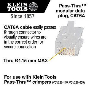 Klein Tools VDV826-764 Modular Data Plug for CAT6A and Larger Diameter CAT6 Indoor or Outdoor Ethernet Cable, 200-Pack