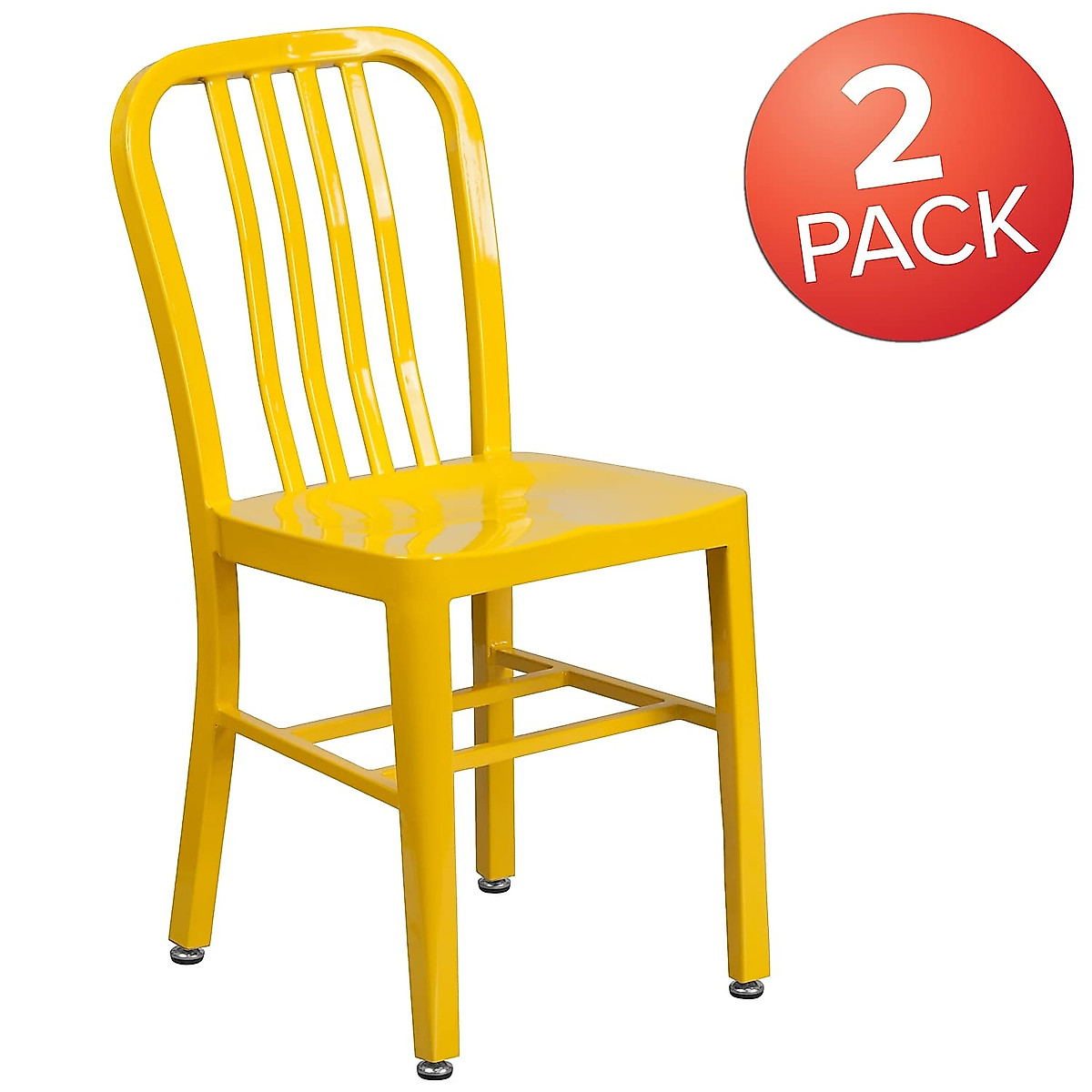Flash Furniture Gael Commercial Grade 2 Pack Yellow Metal Indoor-Outdoor Chair