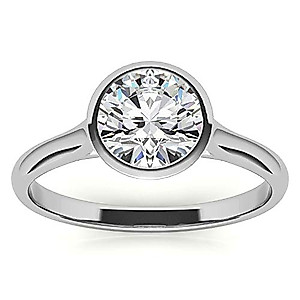 Sparkx Diamond Bezel Set Round Moissanite Solitaire Ring, 1.50 Carat Colorless VVS1 Clarity Brilliant Round Cut Moissanite Diamond 925 Sterling Silver Anniversary Ring Promise Ring for Women