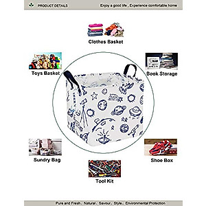 ONOEV Square Fabric storage box, decorative basket and finishing basket with handle are used for the storage of clothes, books and sundries (Blue Planet)