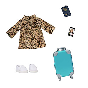 Adora Amazon Exclusive - 18” Girl Doll Clothes and Accessories Set Includes Jet-Set Luggage, White Shirts, Passport & Cellphone, Stylish Outfit and White Slip on Sneakers