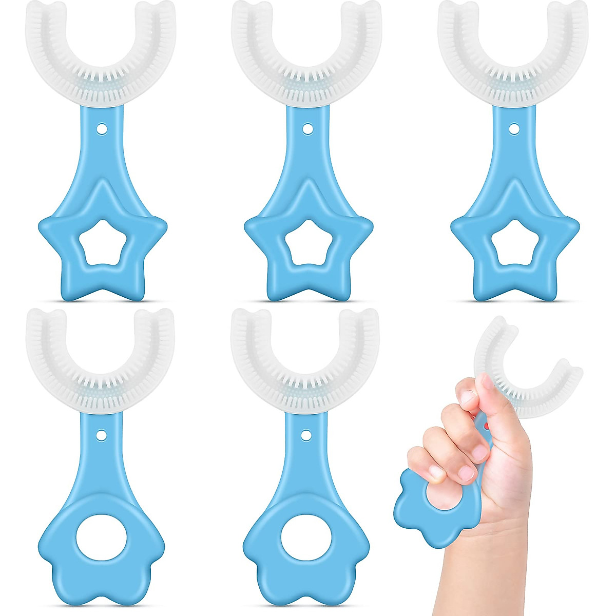 6 Pieces Kids U Shaped Toothbrush, Food Grade Soft Silicone Brush Head Whitening Massage Toothbrush U-Type Toothbrush Whole Mouth Toothbrush with Handle for Kids 2-8 Years Old (Blue)
