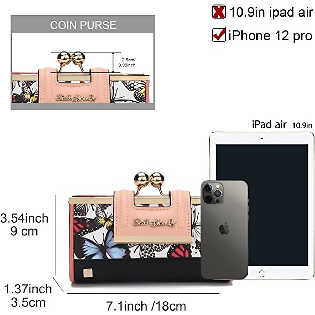 VNFIOEI Women Wallet Leather Large Capacity Women's Handbag Large Capacity Long Wallet, with 10-card slots and clips, and Zero Wallet with Buckle in the middle Butterfly.