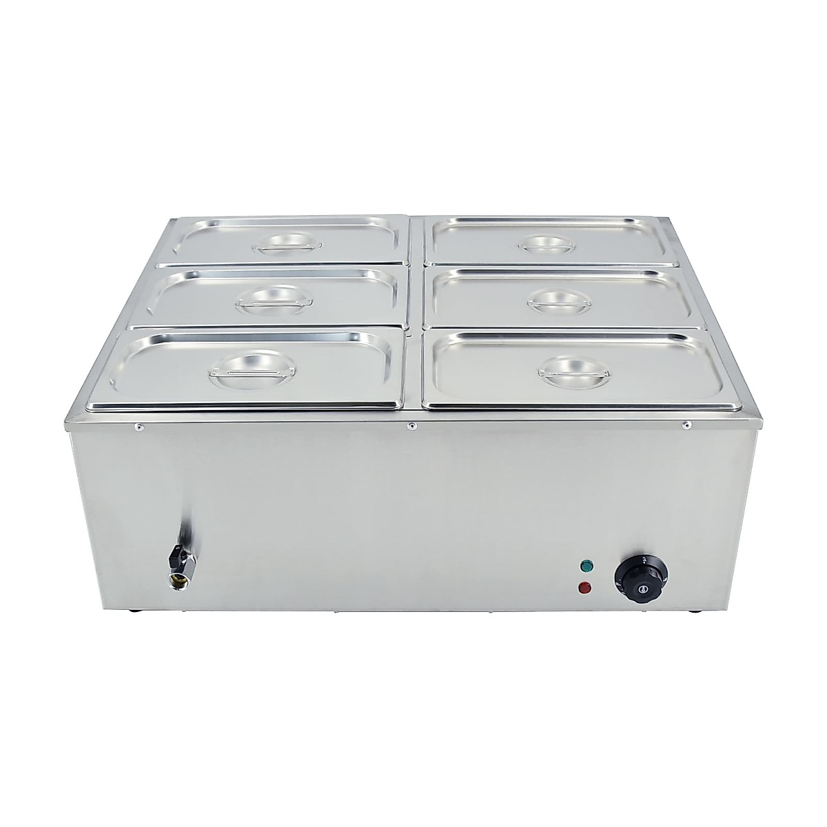 DULNICE Commercial Food Warmer,1500W Electric Steam Table 6inch Deep Stainless Steel Electric Bain Marie,with Temperature Control & Lid for Parties, Catering, Restaurants (6 x 1/3GN, 6-Pan, 32QT)