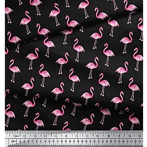Soimoi Flamingo Print 60 GSM Dressmaking Cotton Fabric for Sewing by The Yard 58 Inches Wide - Black