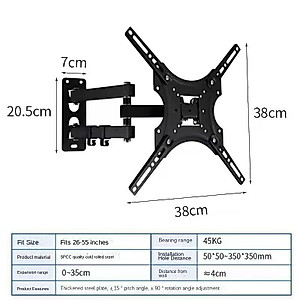 Full Motion TV Monitor Wall Mount Bracket, Articulating Arms Swivel Tilt Extension Rotation for Most 26-55 Inch LED LCD Flat Curved Screen TVs & Monitors, Max Hold up to 99lbs.