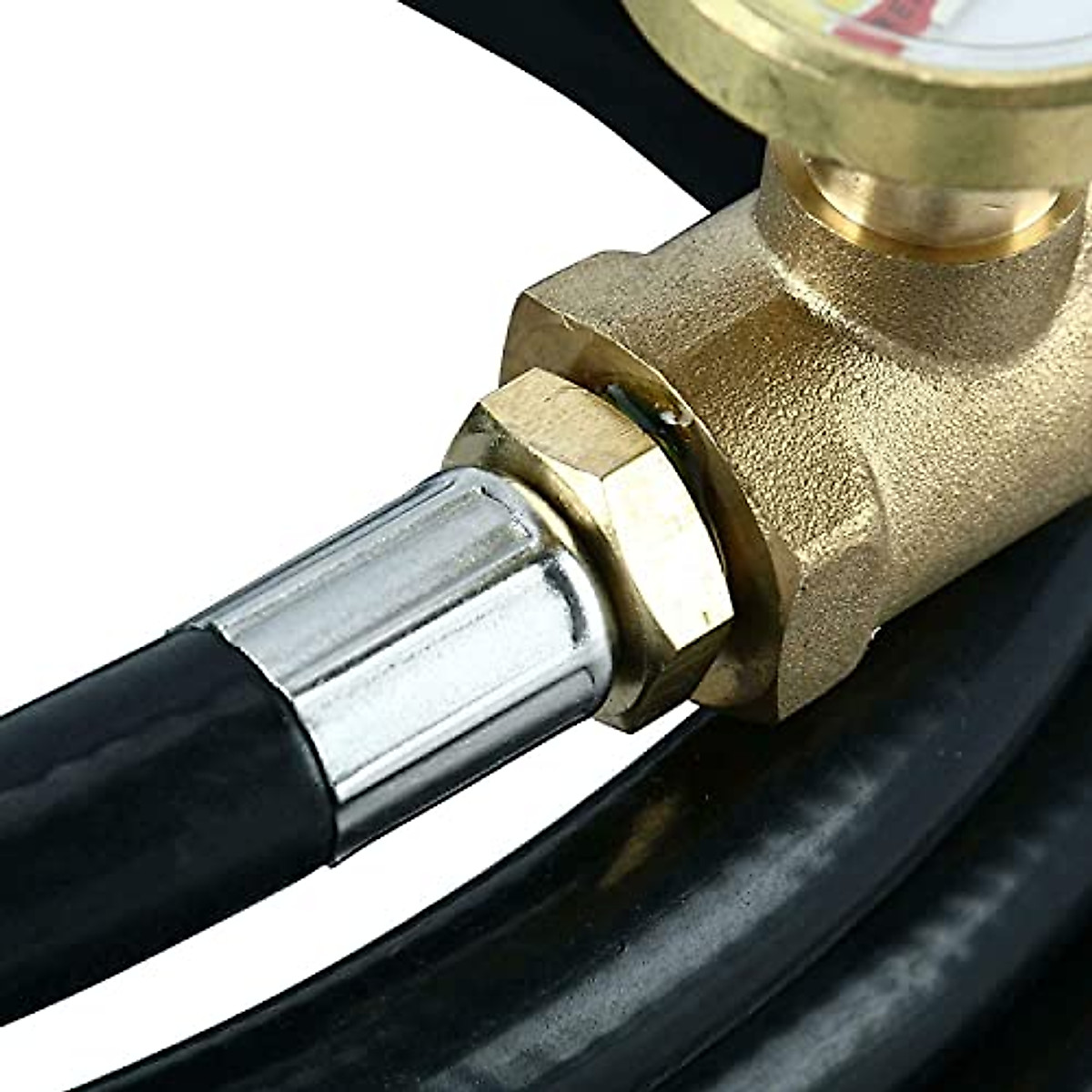 GasSaf 5FT Propane Tank Extension Hose with Gauge -Leak Detector Fit for Gas Grill, heaters & All Propane Appliances,Acme to Male QCC/POL Fittings