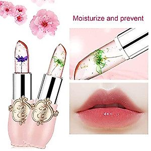 Deepmind 2 Pcs Crystal Flower Jelly Lipstick Magic Lip Color Changing Lip Balm PH Clear Temperature Color Changing Lipstick Long Lasting Nutritious Moisturizing Lip Gloss (6#)