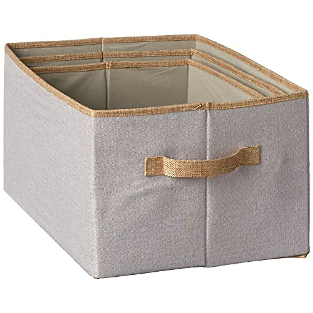 Urban Shop Foldable Linen Storage Bins with Contrasting Handle and Trim, Set of 3, Grey, 3 Count