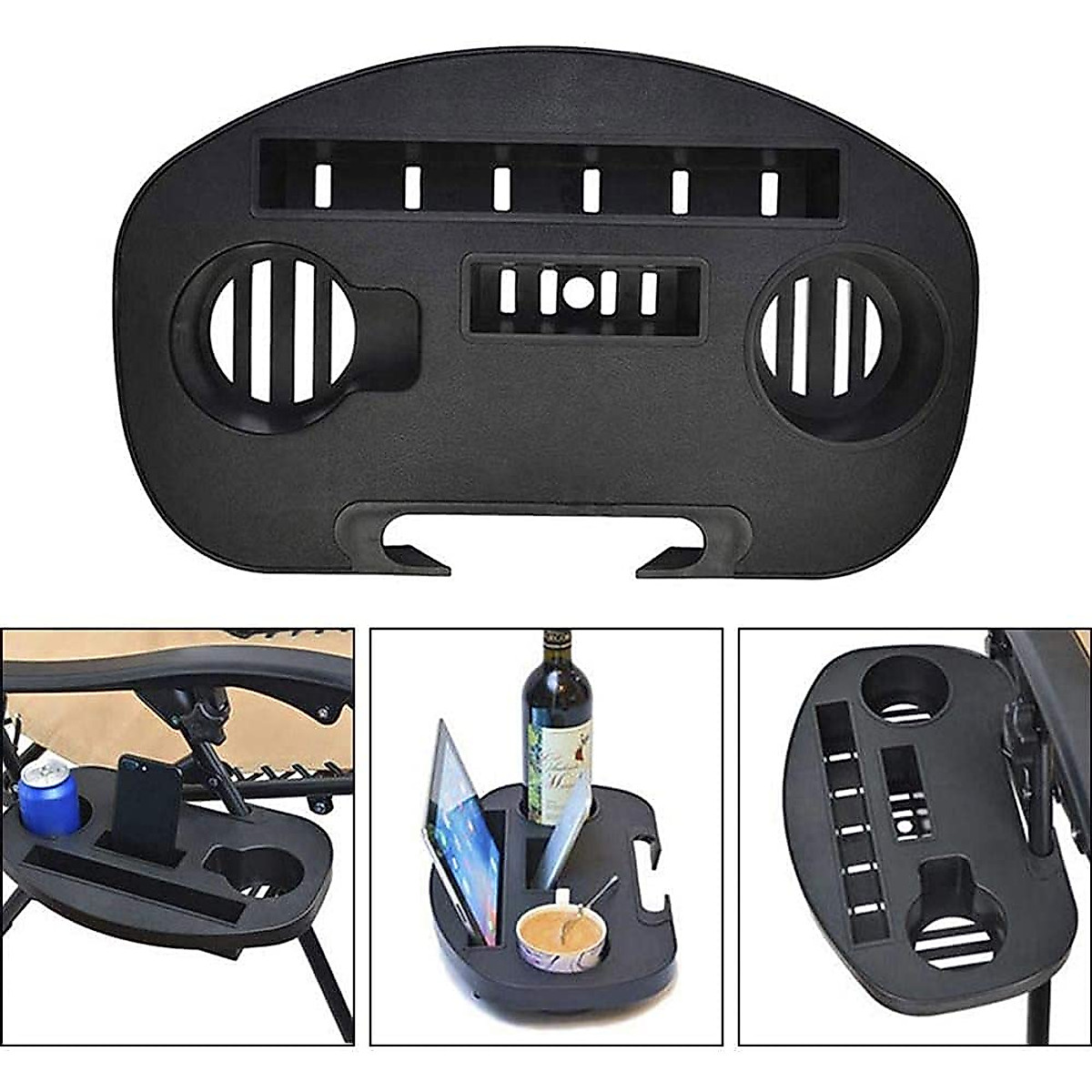 MAIUS Zero Gravity Chair Tray, Multifunctional Cup Holder for Zero Gravity Chair Large Utility Clip On Side Recliner Table for Carrying Phone/iPad/Water Cups/Books, Black