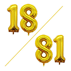 GOER 42 Inch Gold Number 18 81 Balloon,Jumbo Foil Helium Balloons for 18th 81st Birthday Party Decorations and Anniversary Event