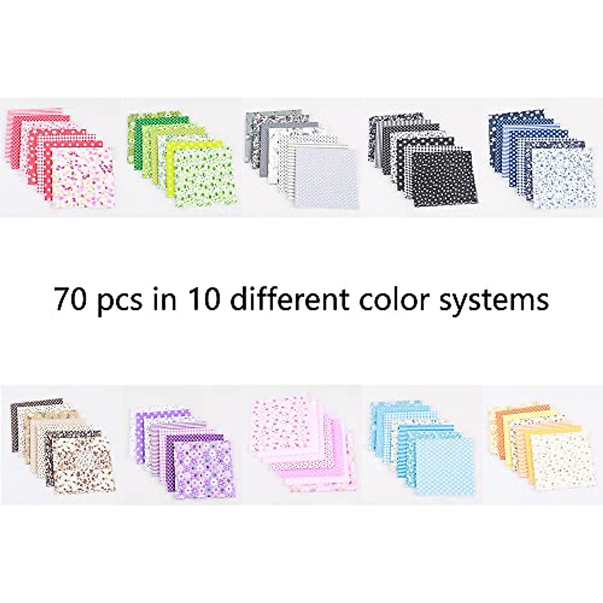 MOTTDAM 70 pcs Quilting Fabric Squares, 9.8"x 9.8" (25cm x 25cm) Cotton Quilting Fabric Floral Printed Fat Squares Fabric Bundles ​for Patchwork Sewing DIY Craft