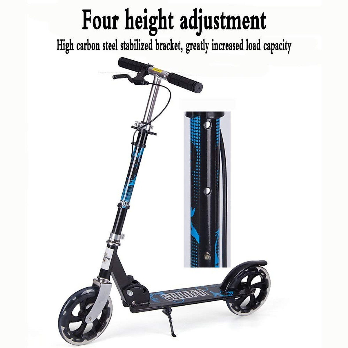 LJHBC Wheel Scooter Adult City Push Scooter Large 210mm Wheel Front and Rear Brake Easy to fold Easy to Carry Bearing 100kg (Color : Black)