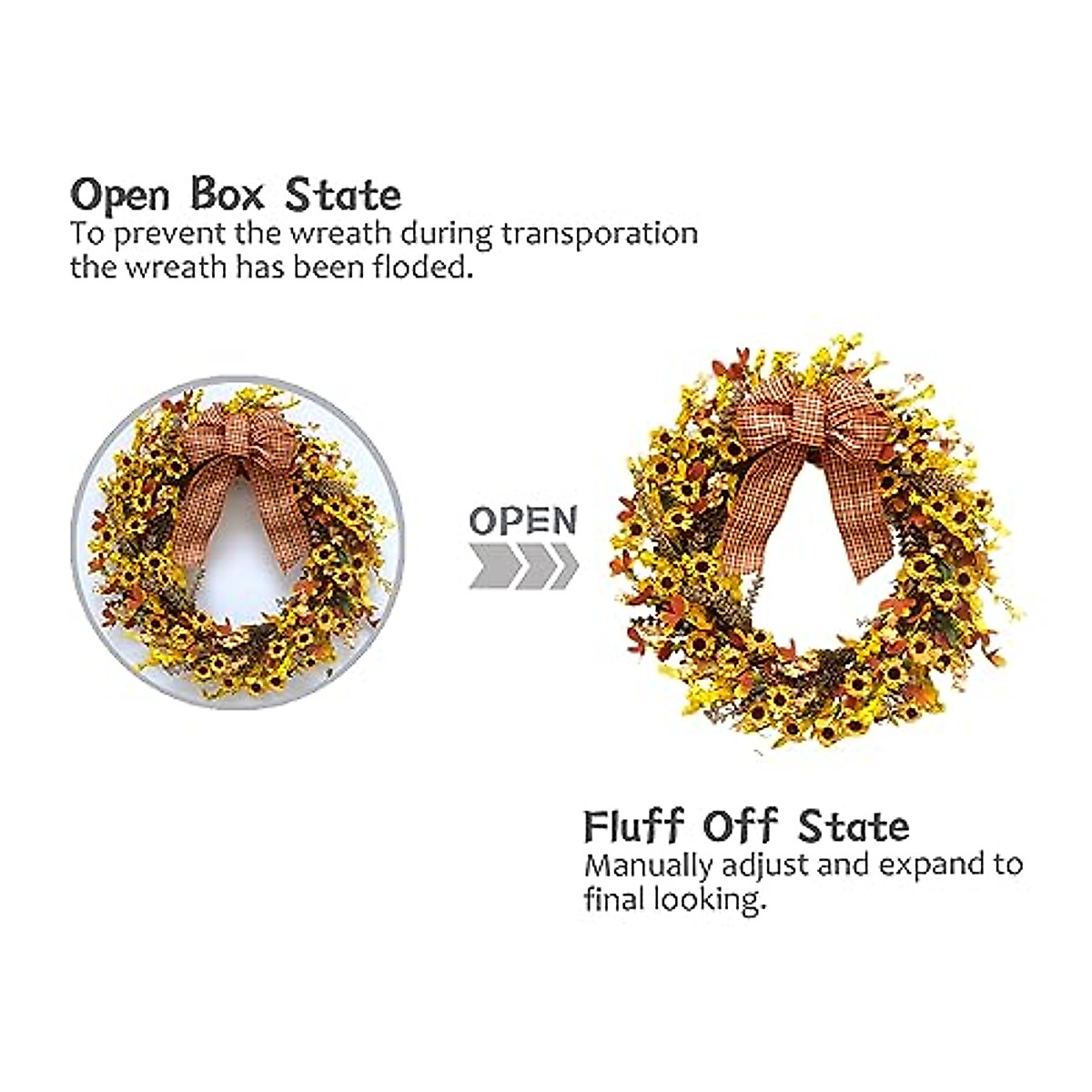 Bibelot 20 Inch Fall Wreath Yellow with Green Leaves Wreath Yellow Daisy Artificial Grains Yellow Flower Wreath for Front Door Wreath,Farmhouse Decor Indoor&Outdoor Wedding Wall Home Decor