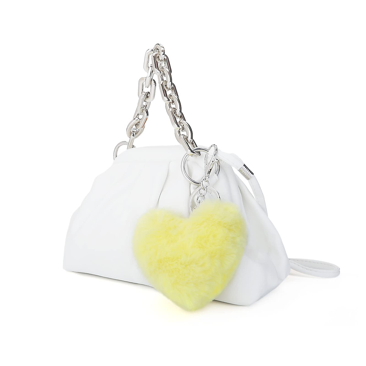 Women's Chain Link Cloud Clutch Bag Dumpling-Shaped Pouch Purse Handbag Ruched Chunky Chain Link Shoulder Handbags (WHITE) (YELLOW)