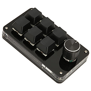 One Hand Macro Mechanical Keyboard, 6 Key Mini Keypad with Knob, DIY Programmable Keyboard for Gaming, Designers and Video Editors