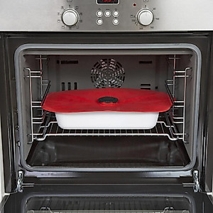 Charles Viancin - Poppy Oblong Lid Red - Silicone Lid for Food Storage and Cooking - 10''x14'' + 35x25cm - Airtight Seal on Any Smooth Rim Surface