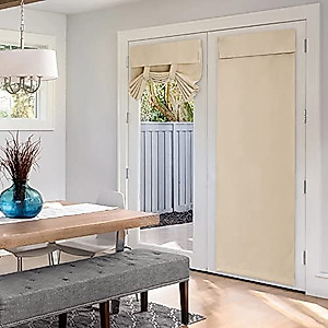 HOMEIDEAS Blackout French Door Curtains for Door Window, Privacy Curtains Set of 2, Covering for Glass Window, Thermal Insulated Shades with Tie Up, 26 X 68 Inch, Beige