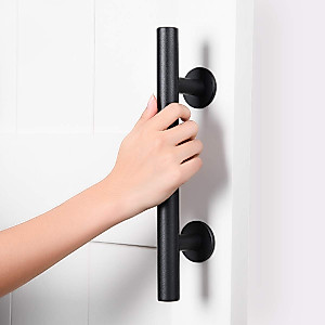 SMARTSTANDARD Heavy Duty 12" Pull and Flush Barn Door Handle Set, Large Rustic Two-Side Design, for Gates Garages Sheds Furniture, Solid Steel Material, Round, Black