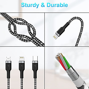 100W USB C Multi Fast Charging Cable, 6FT 6A USB C/A to Multi Charging Cable, 5 in 1 Braided Multi Charging Cable with Lightning/Type C/Micro USB Universal Sync Charger Adapter forPhone