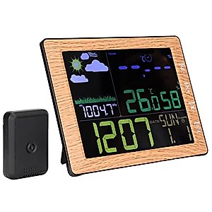 Digital Atomic Clock Weather Thermometer, Weather Station Wireless Indoor Outdoor Multiple Sensors with WiFi Color Screen Weather Monitor, up to 328 Feet of Line of Sight