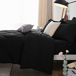 CozyLux Queen Comforter Set with Sheets 7 Pieces Bed in a Bag Black All Season Bedding Sets with Comforter, Pillow Shams, Flat Sheet, Fitted Sheet and Pillowcases
