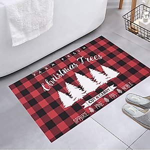 GlowSol Christmas Bath Mat, 16x24 Xmas Diatom Mud Bathroom Rugs Absorbent Floor Mat Quick-Drying Christmas Decorative Doormat Entryway Door Mat Throw Rug Christmas Kitchen Laundry Small Area Rug Deer