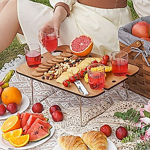 Picnic Basket Set for 2, Handmade Woodchip Basket with Wine Table & 2 Wooden Handles, Cutlery Service Kit, Best Gift for Couple, Valentine's Day,Christmas, Birthday, Wedding, Outdoor, Camping. 2P-Grey