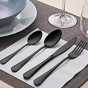 Wildone 60-Piece Black Silverware Set, Stainless Steel Flatware Cutlery Set Service for 12, Tableware Eating Utensils Include Knives/Forks/Spoons, Mirror Polished, Dishwasher Safe