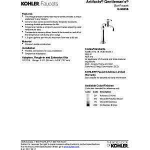 KOHLER K-99268-VS Artifacts Gentleman's Bar Sink Faucet, Vibrant Stainless, Single Handle, Prep Faucet, Secondary Faucet, Single Hole Installation, Entertainment Faucet