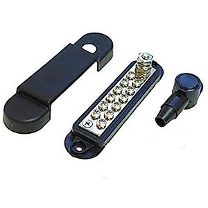 Bay Marine Supply Busbar – 12-Point Power Distribution Block (240A Rating) – #8 Terminal Screws & 1/4" Stud – Black Bus Bar