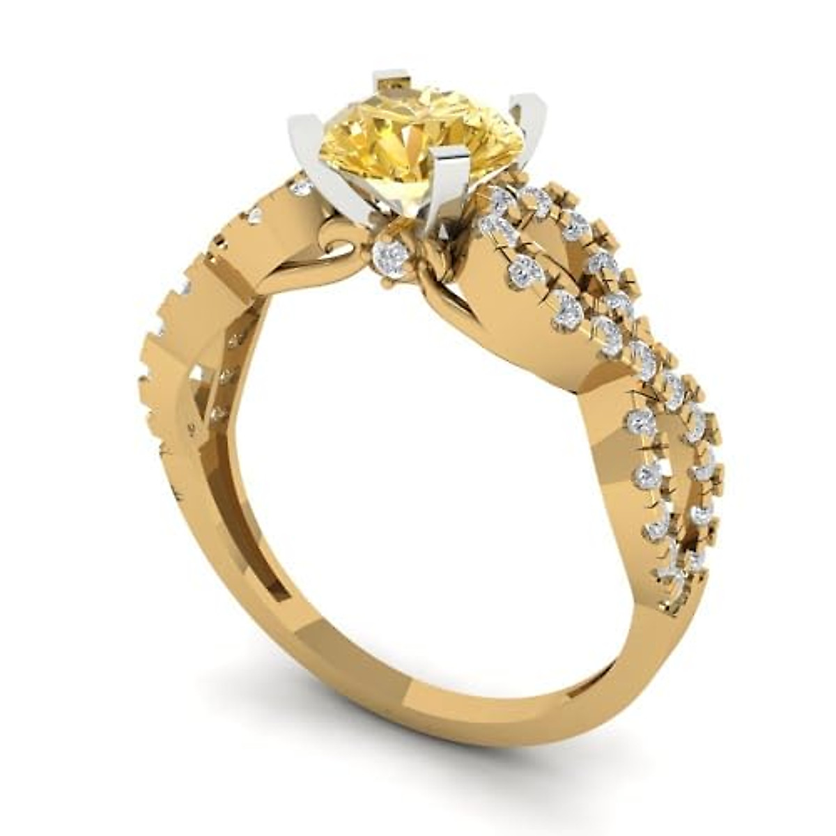 Clara Pucci 1.35 ct Round Cut Solitaire Yellow Moissanite Ideal Engagement Promise Anniversary Bridal Designer Ring 18k 2 tone Gold 11