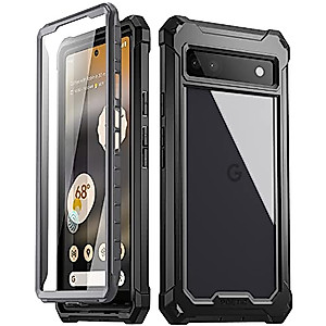 Poetic Guardian 6FT Drop Tested Case for Pixel 6A 5G - Built-in Screen Protector, Full Body Hybrid Shockproof, Black/Clear
