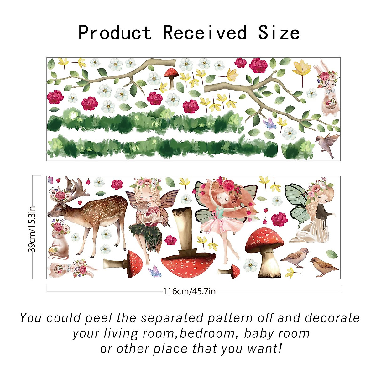 SUPERDANT Forest Fairy Wall Decals Mushroom Meadow Wall Sticker Watercolor Deer Rabbit Bird Wall Paper Sticker 2 Sheet/Set Vinyl Wall Art for Girl's Room Nursery