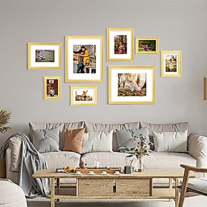 KSROECUD 11 x 14 Picture Frame Set of 2 with High Definition Plexiglass, 11x14 Picture Frame with mat for 8x10 for Wall Mounting, Gold