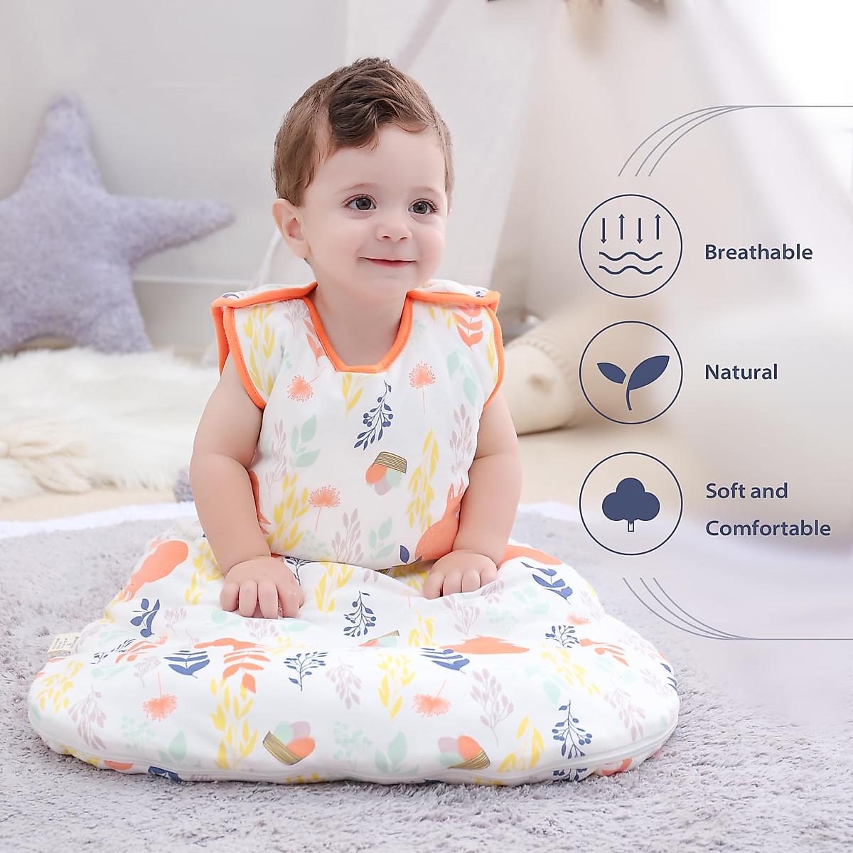 Mosebears Sleep Sack Baby Wearable Blanket with 2-Way Zipper,2.5 TOG Cotton Sleep Sack Unisex (Red Fox, 18-24 Months)