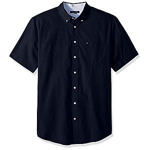 Tommy Hilfiger Men's Short Sleeve Button Down Shirt in Classic Fit, Navy Blazer, X-Large