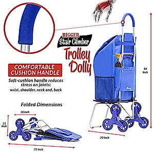 dbest products Stair Climber Bigger Trolley Dolly, Blue Shopping Grocery Foldable Cart Condo Apartment